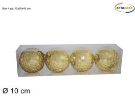 PALLINE PLASTICA CON PAILLETTES ORO CM 10, SET 4 PEZZI